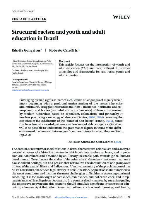 (PDF) Structural racism and youth and adult education in Brazil