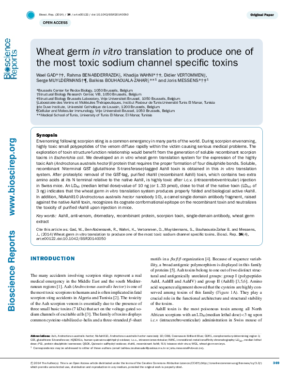 (PDF) Wheat germ in vitro translation to produce one of the most toxic ...