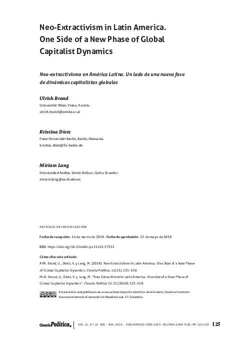(PDF) Neo-Extractivism in Latin America – one side of a new phase of ...
