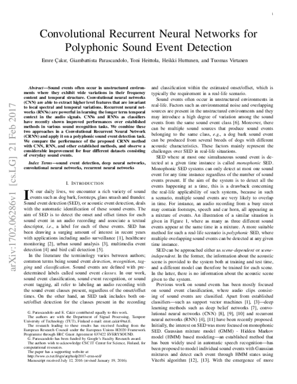 Pdf Convolutional Recurrent Neural Networks For Polyphonic Sound Event Detection