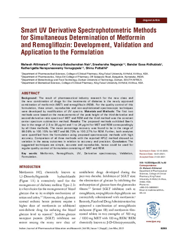 (PDF) Smart UV Derivative Spectrophotometric Methods for Simultaneous Determination of Metformin ...