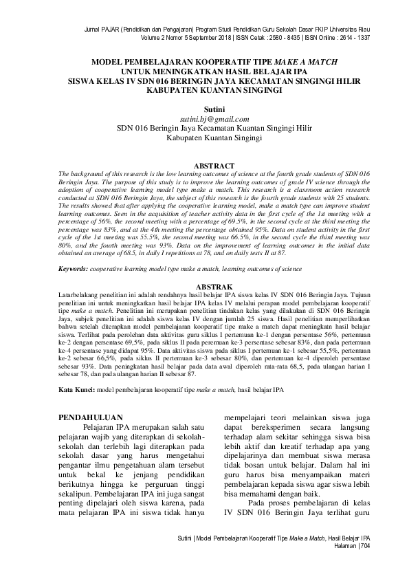 (PDF) Model Pembelajaran Kooperatif Tipe Make a Match Untuk Meningkatkan Hasil Belajar Ipa Siswa ...