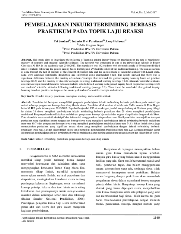 (PDF) Pembelajaran Inkuiri Terbimbing Berbasis Praktikum Pada Topik Laju Reaksi