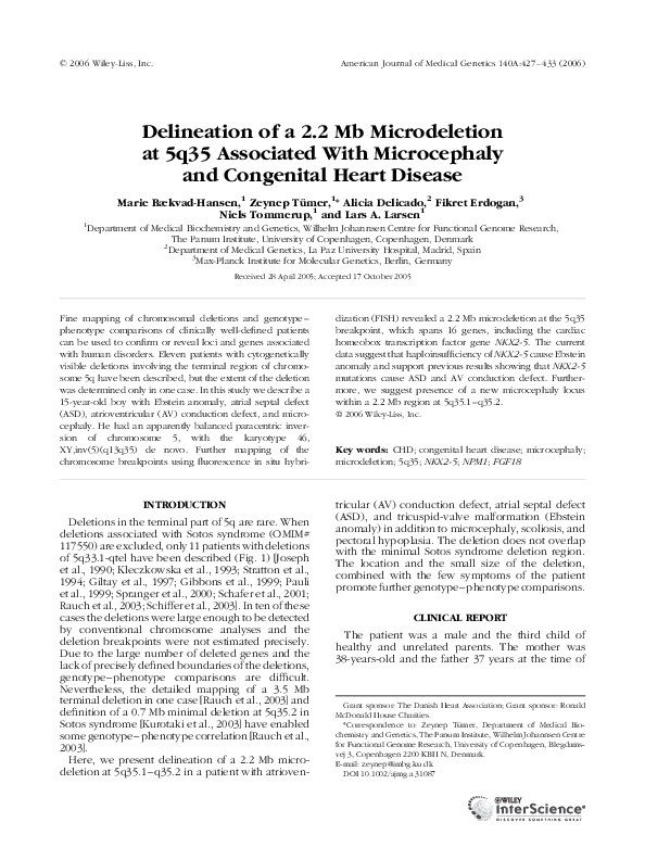 (PDF) 5q35 Microdeletion: Links to Microcephaly & Heart Defects