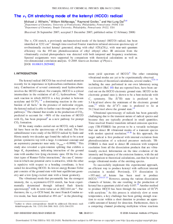 (PDF) nu(1) CH Stretching in Ketenyl Radical