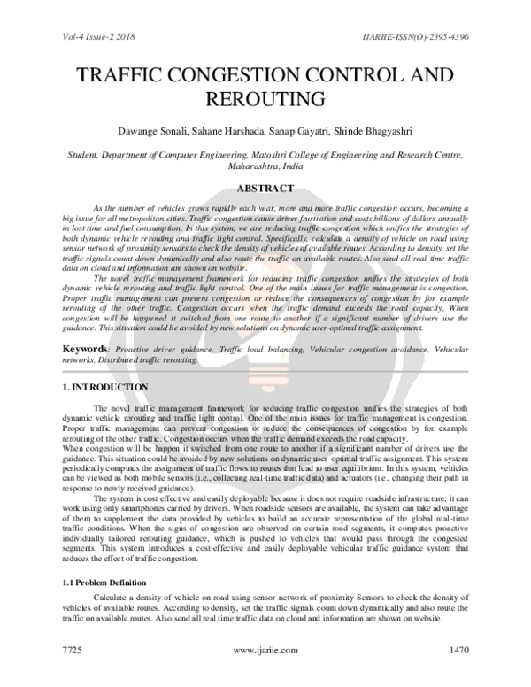 (PDF) Traffic Congestion Control and Rerouting