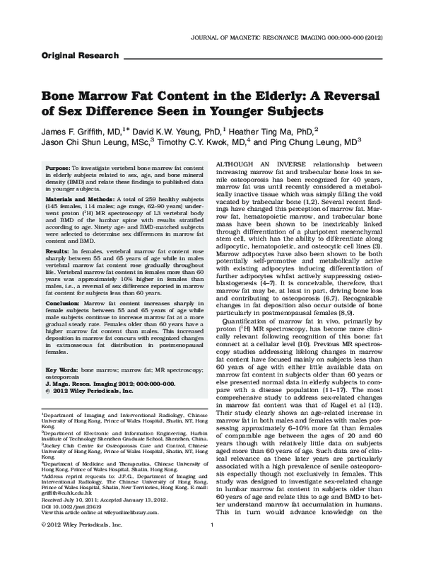 Pdf Bone Marrow Fat Content In The Elderly A Reversal Of Sex Difference Seen In Younger