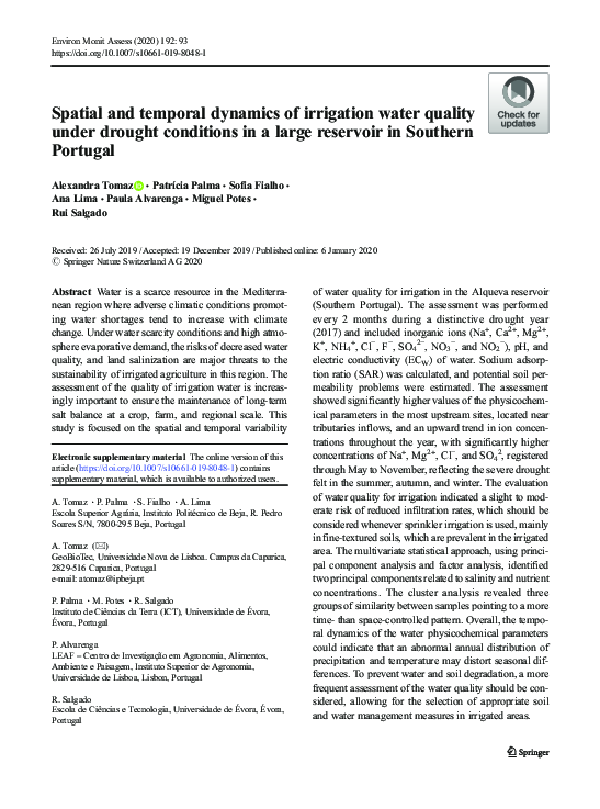 Pdf Spatial And Temporal Dynamics Of Irrigation Water Quality Under Drought Conditions In A