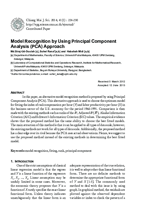 (PDF) Model recognition by using Principal Component Analysis (PCA) approach