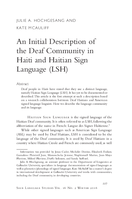 (PDF) An Initial Description of the Deaf Community in Haiti and Haitian ...