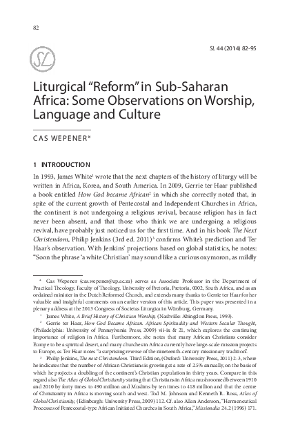 (PDF) Liturgicar “Reform” in Sub-Saharan Africa: Some Observations on ...