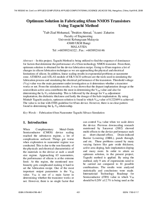 (PDF) Optimization in fabricating 90nm NMOS transistors using Silvaco