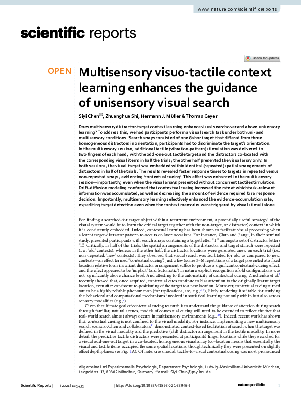 (PDF) Multisensory visuo-tactile context learning enhances the guidance ...