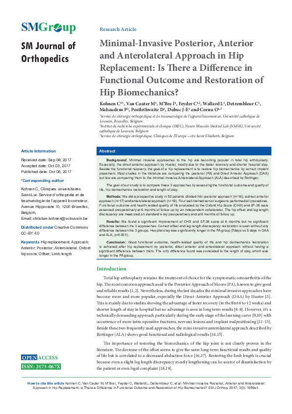 (PDF) Minimal-Invasive Posterior, Anterior and Anterolateral Approach ...