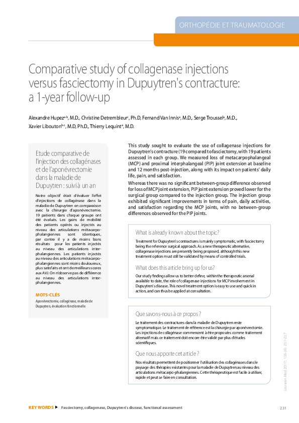 (PDF) Comparative study of collagenase injections versus fasciectomy in ...