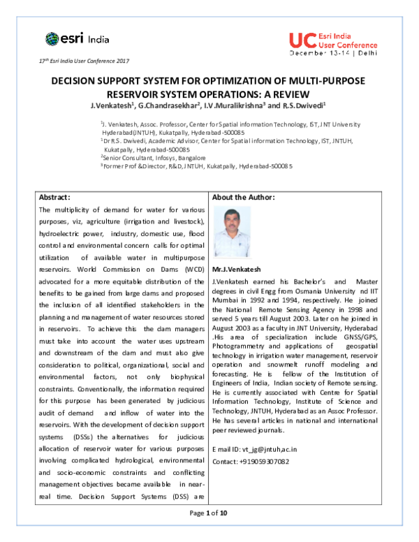(PDF) Decision Support System for Optimization of Multi-Purpose Reservoir System Operations : A ...