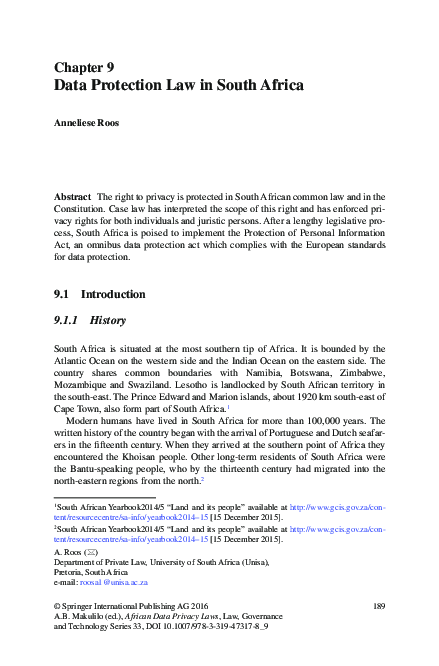 (PDF) Data Protection Law in South Africa | Anneliese Roos - Academia.edu