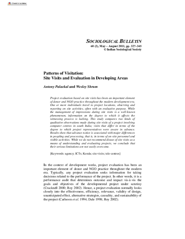 (PDF) Patterns of Visitation: Site Visits and Evaluation in Developing ...