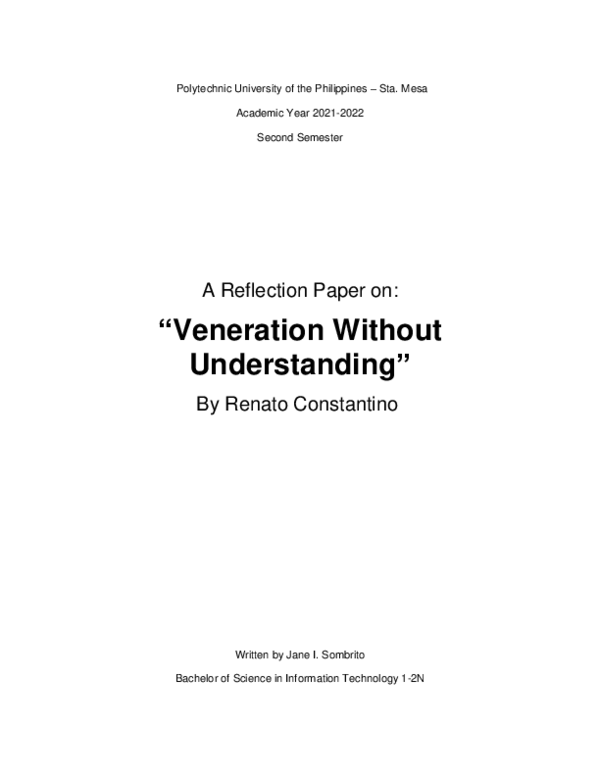 (PDF) A Reflection paper on "Veneration Without Understanding" by ...