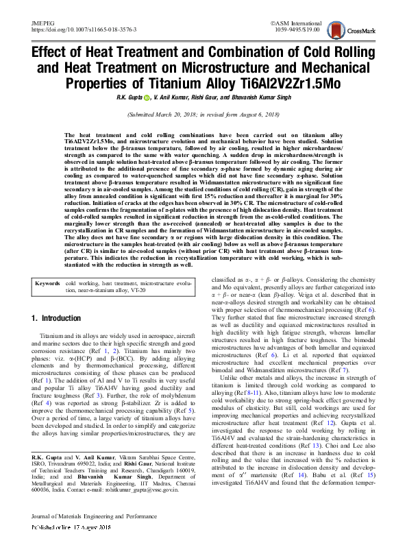 (PDF) Effect of Heat Treatment and Combination of Cold Rolling and Heat ...