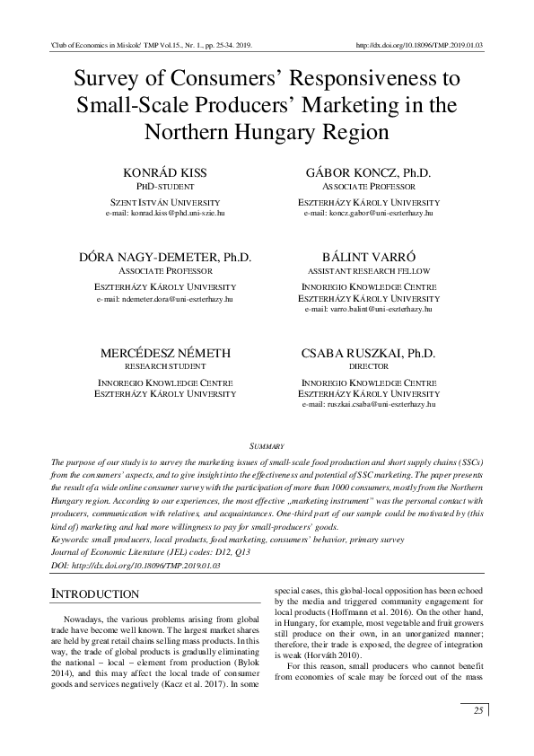 (PDF) Survey of Consumers Responsiveness to Small-Scale Producers ...