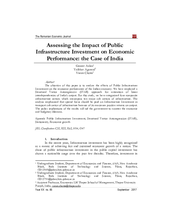 (PDF) Assessing the Impact of Public Infrastructure Investment on Economic Performance: the Case ...