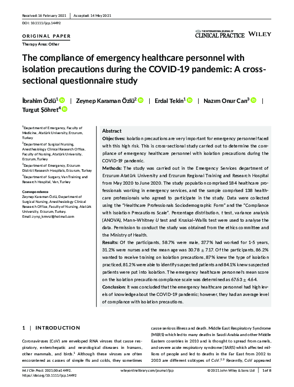 (PDF) The compliance of emergency healthcare personnel with isolation ...