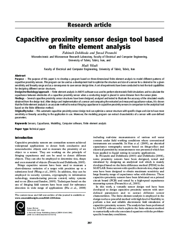(PDF) Capacitive proximity sensor design tool based on finite element ...