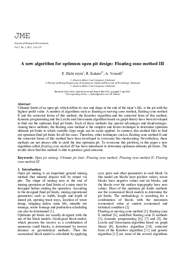 (PDF) A new algorithm for optimum open pit design: Floating cone method III