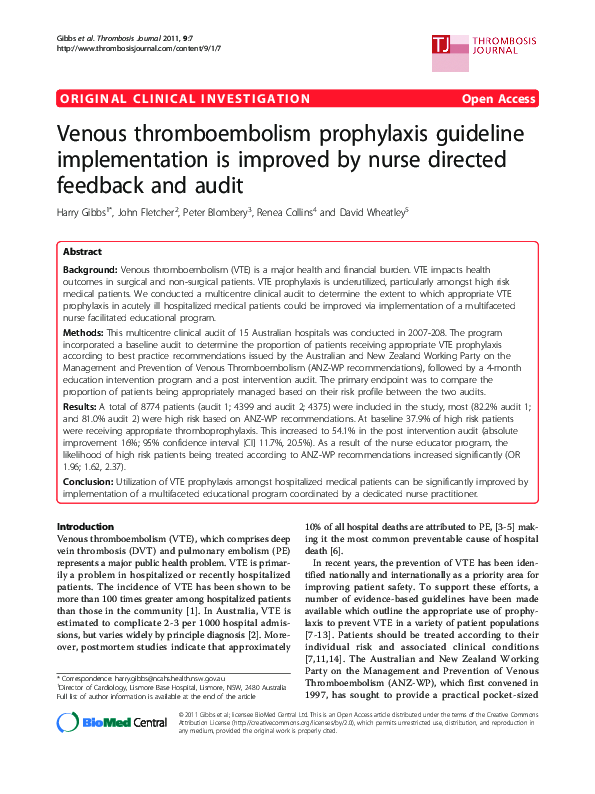 (PDF) Venous thromboembolism prophylaxis guideline implementation is improved by nurse directed ...