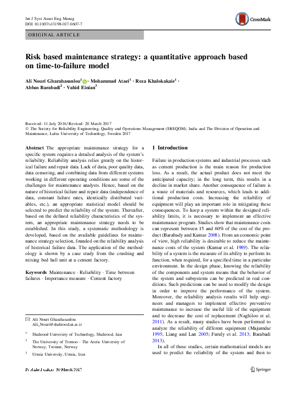 (PDF) Risk based maintenance strategy: a quantitative approach based on ...
