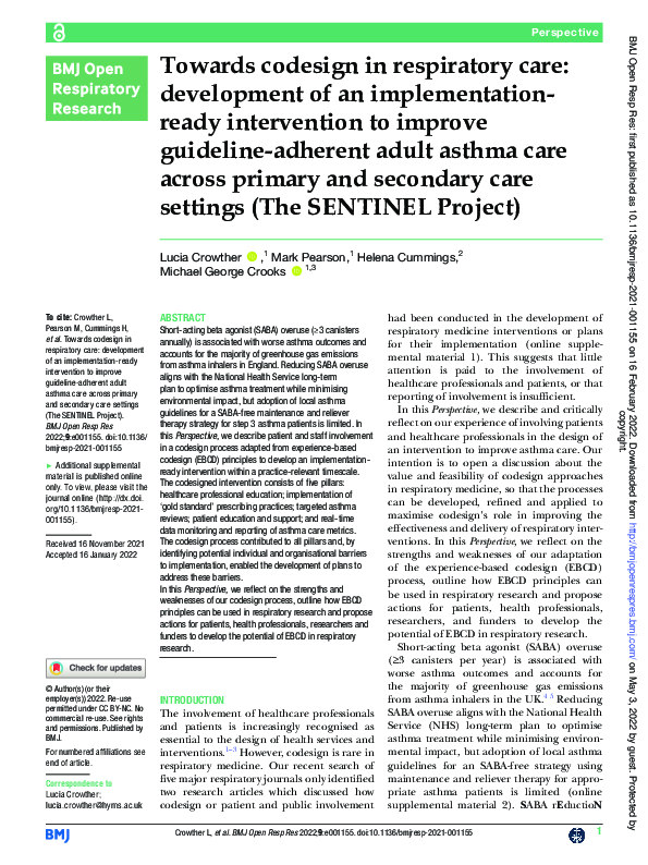 (PDF) Towards codesign in respiratory care: development of an ...