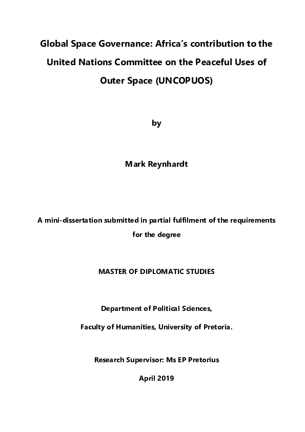 (PDF) Global Space Governance : Africa's contribution to the United ...