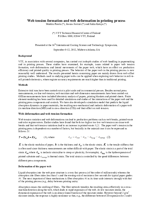 (PDF) Web tension formation and web deformation in printing process