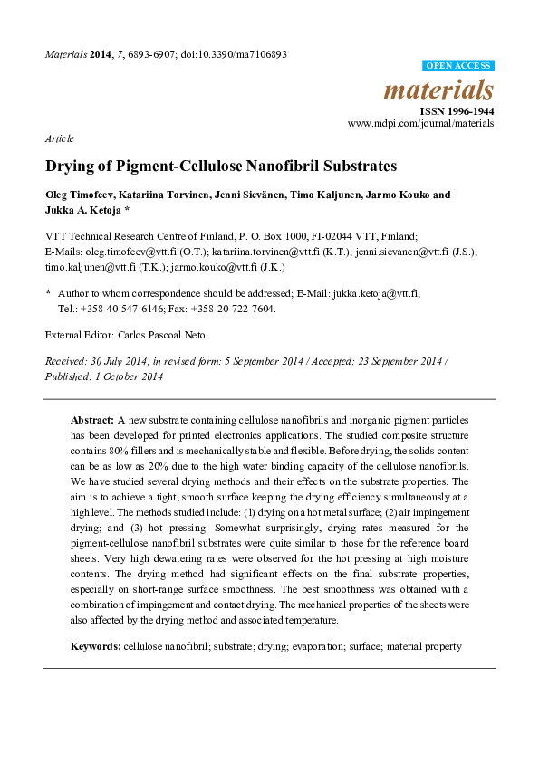 (PDF) Article Drying of Pigment-Cellulose Nanofibril Substrates