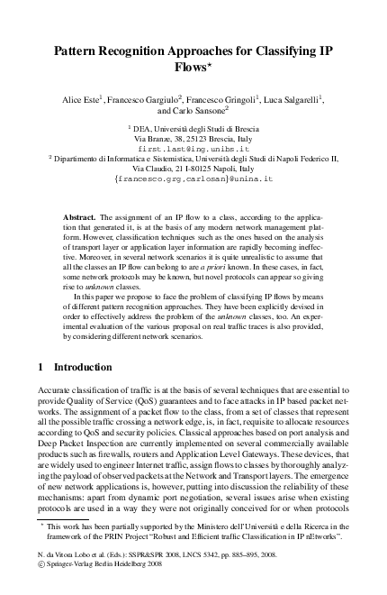 Pdf Pattern Recognition Approaches For Classifying Ip Flows