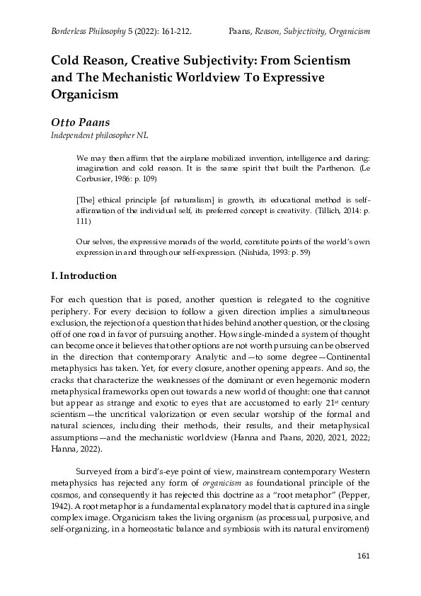(PDF) Cold Reason, Creative Subjectivity: From Scientism and The ...
