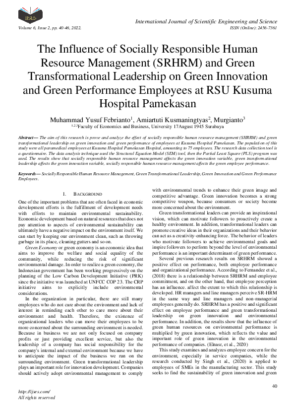 (PDF) The Influence of Socially Responsible Human Resource Management (SRHRM) and Green ...