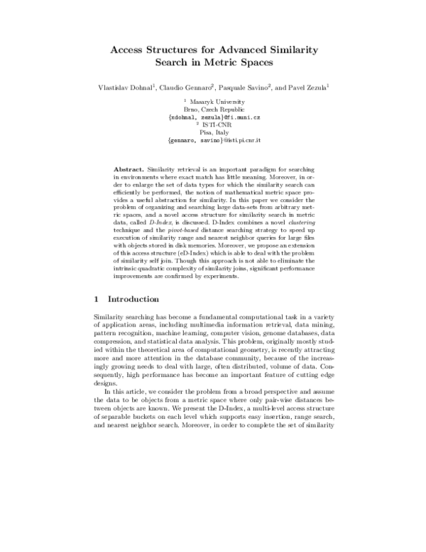 Pdf An Access Structure For Similarity Search In Metric Spaces