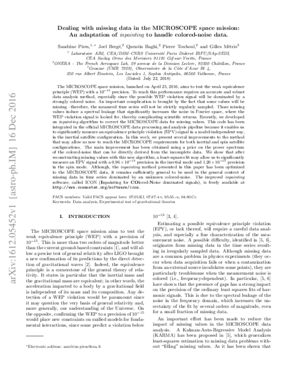 (PDF) Dealing with missing data in the MICROSCOPE space mission: An adaptation of inpainting to ...