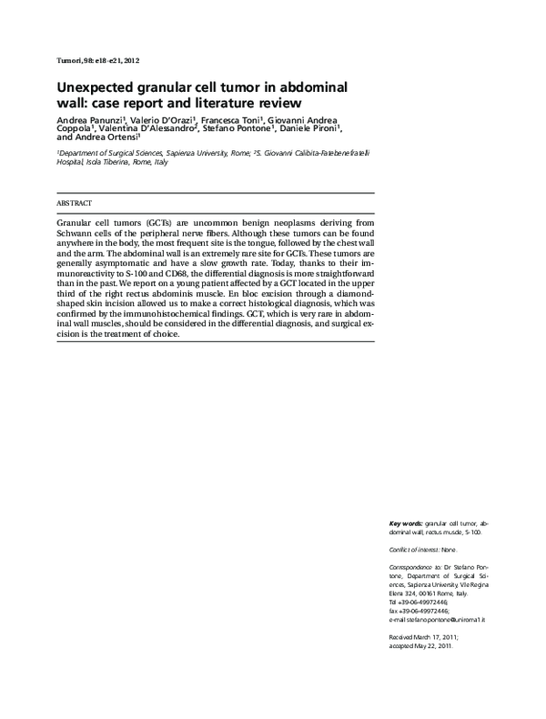 Pdf Unexpected Granular Cell Tumor In Abdominal Wall Case Report And 0444