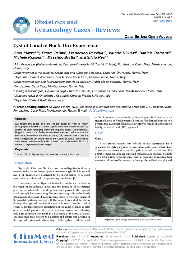 (PDF) Cyst of Canal of Nuck: Our Experience