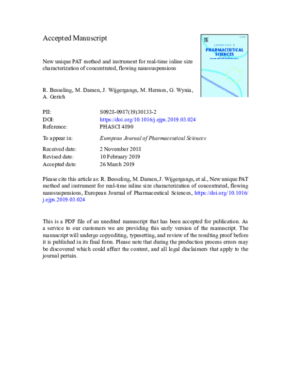 (PDF) New unique PAT method and instrument for real-time inline size ...
