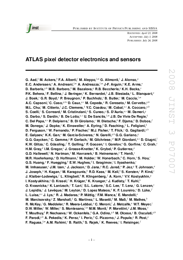 (PDF) ATLAS pixel detector electronics and sensors | C. Weldon ...