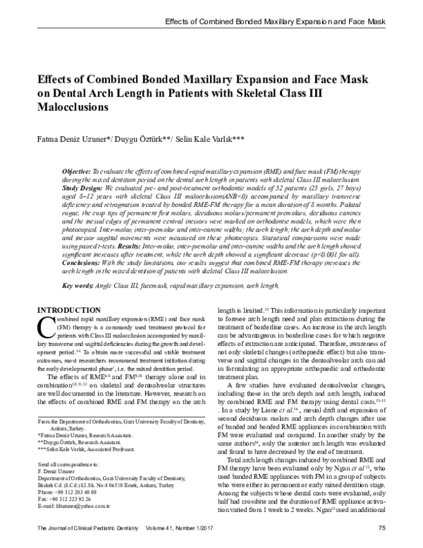 (PDF) Effects of Combined Bonded Maxillary Expansion and Face Mask on ...