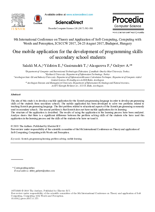 (PDF) One mobile application for the development of programming skills ...