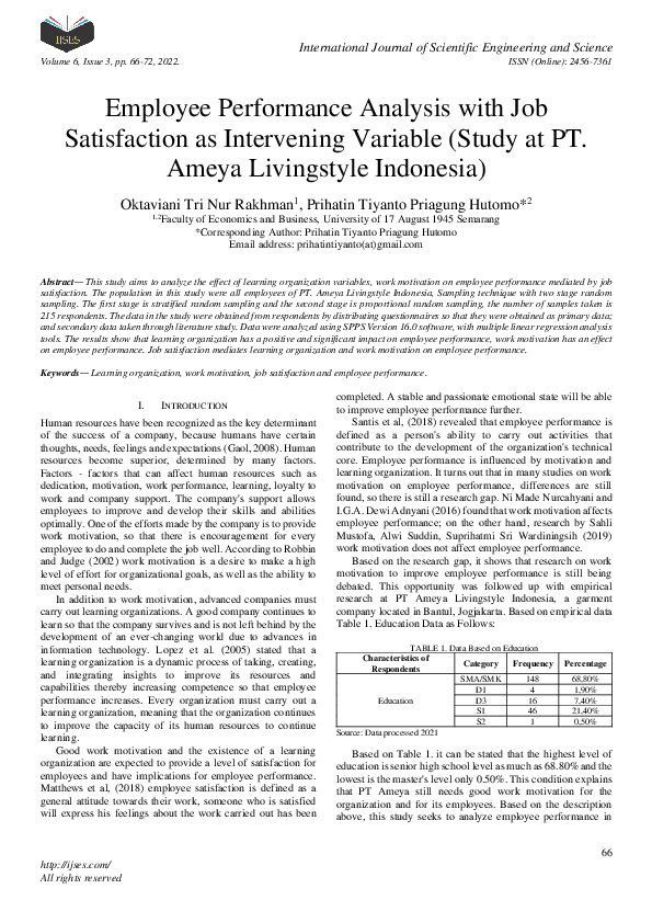 (PDF) Employee Performance Analysis with Job Satisfaction as ...