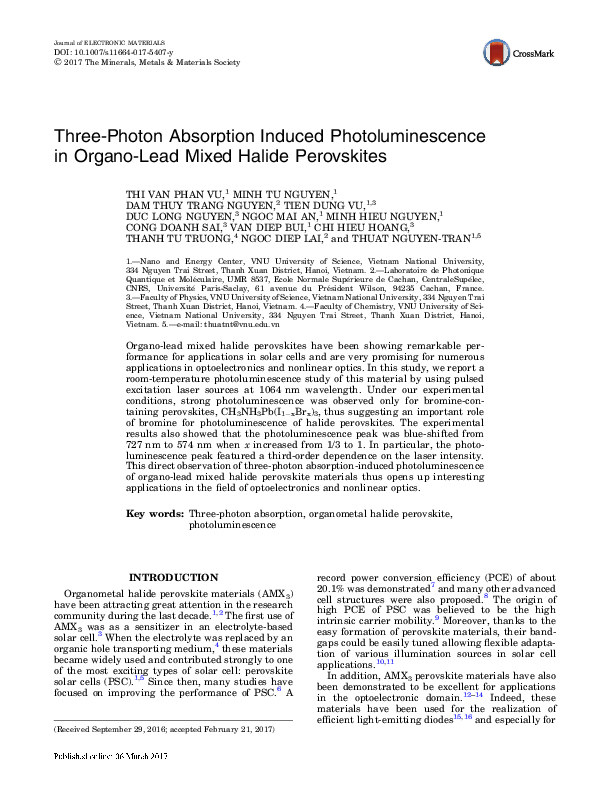 (PDF) Three-Photon Absorption Induced Photoluminescence in Organo-Lead ...