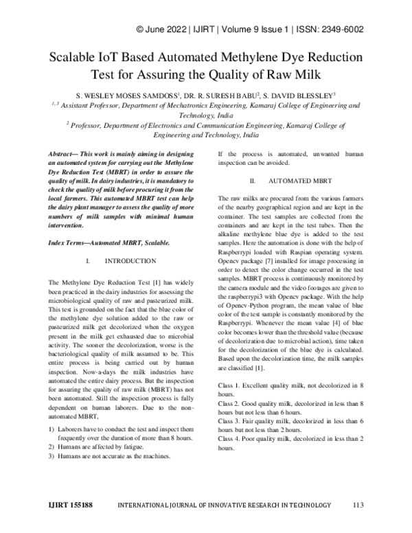 (PDF) Scalable IoT Based Automated Methylene Dye Reduction Test for ...