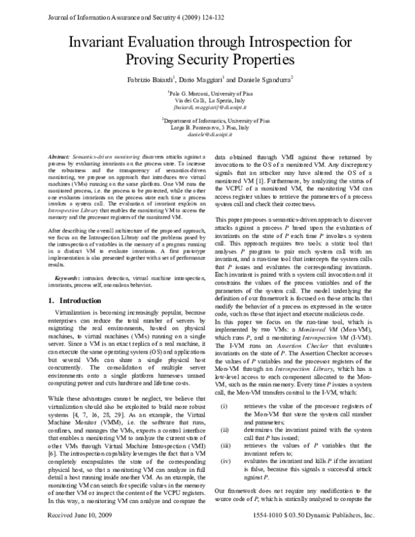 (PDF) Invariant evaluation through introspection for proving security properties